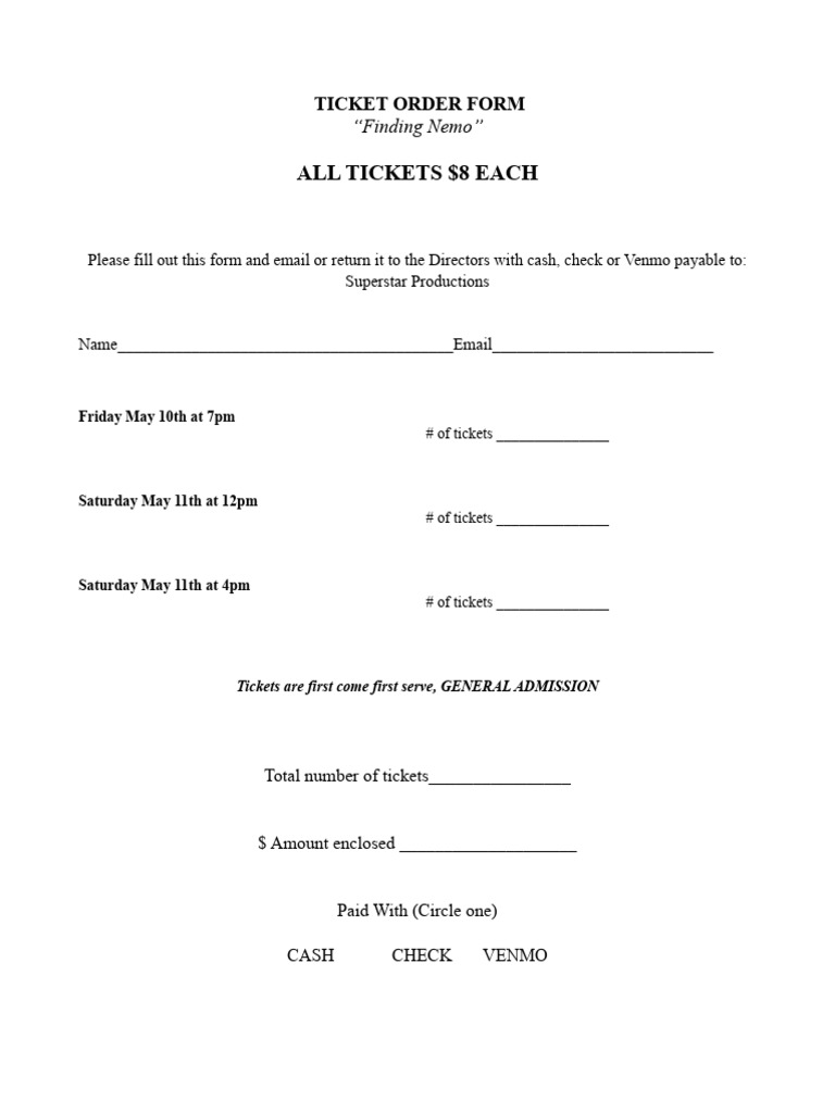 Finding Nemo Ticket Form | PDF