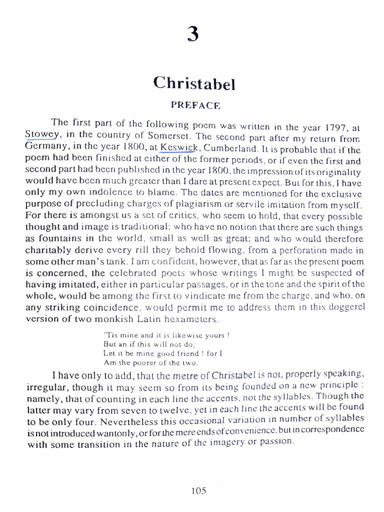Christabel - S T Coleridge - Critical Analysis & Interpretation. | PDF