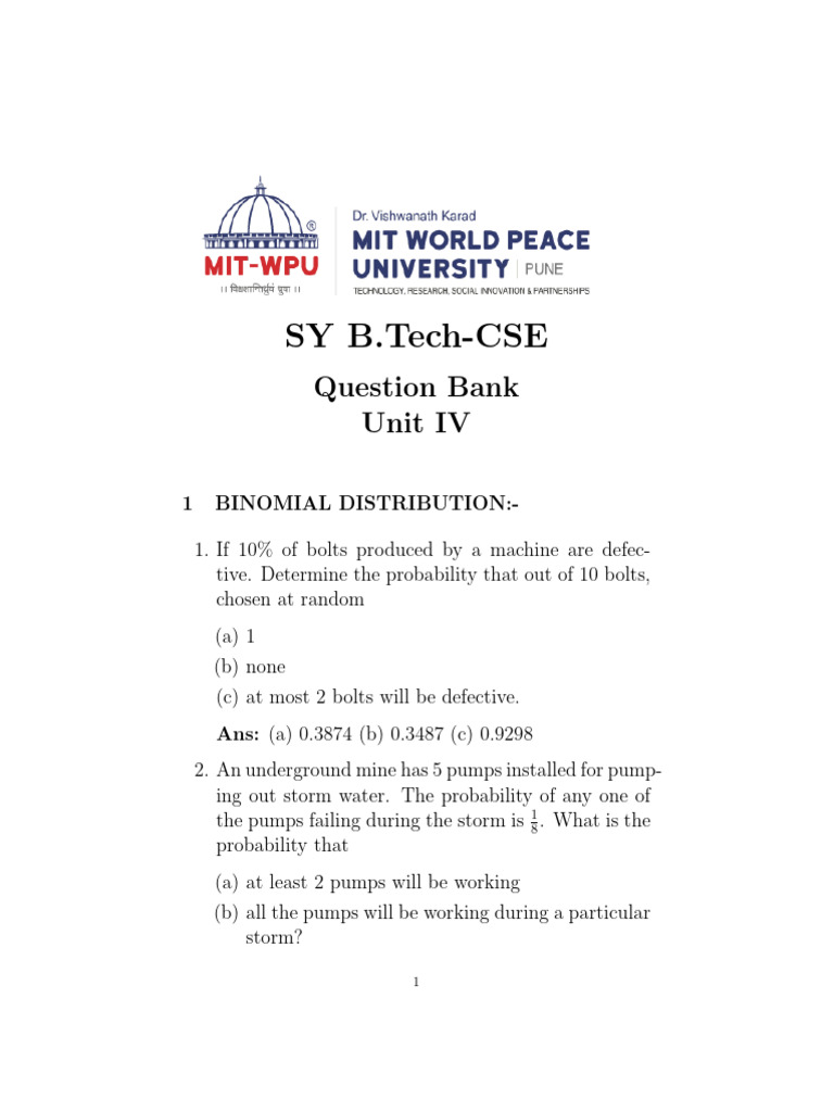 Cse QB Unit4 | PDF | Normal Distribution | Standard Deviation Cse QB Unit4 | PDF | Normal Distribution | Standard Deviation