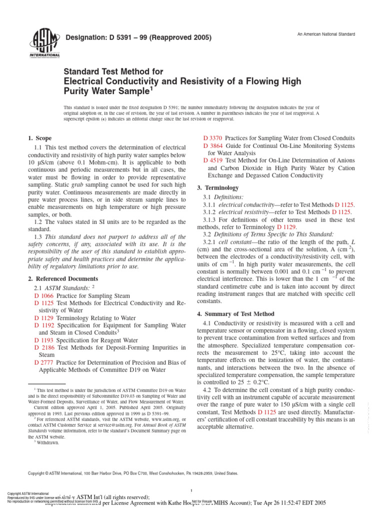 ASTM - d5391-2005-pr | PDF | Electrical Resistivity And Conductivity | Calibration