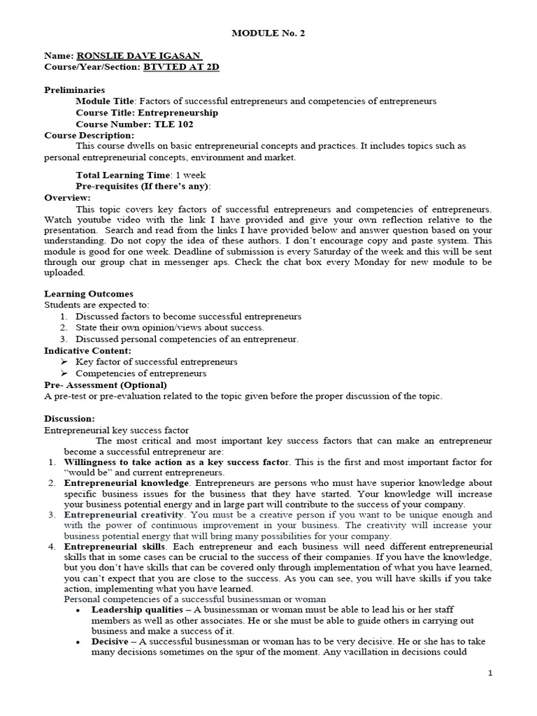 Entrep. MODULE No 2 | PDF | Entrepreneurship | Creativity