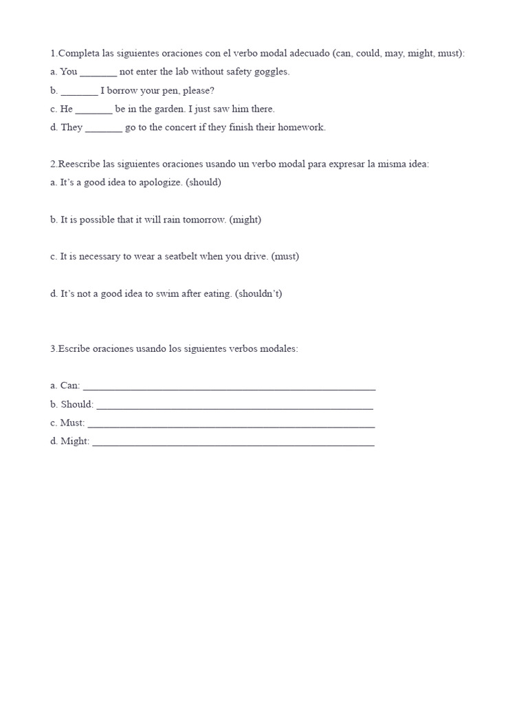 Ejercicios de Verbos Modales en Inglés | PDF