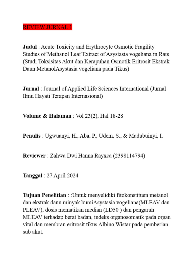 Fragilitas Eritrosit dan Vitamin E pada Mencit | PDF