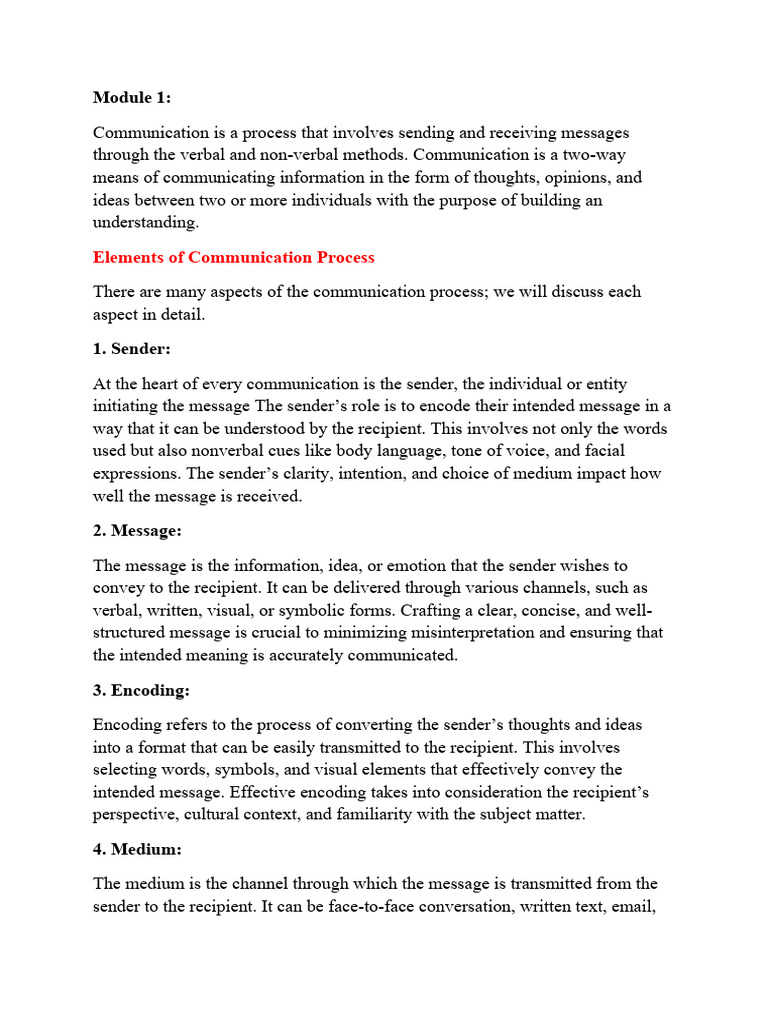 Written and Verbal Communication Notes Module 1 | PDF | Communication ...