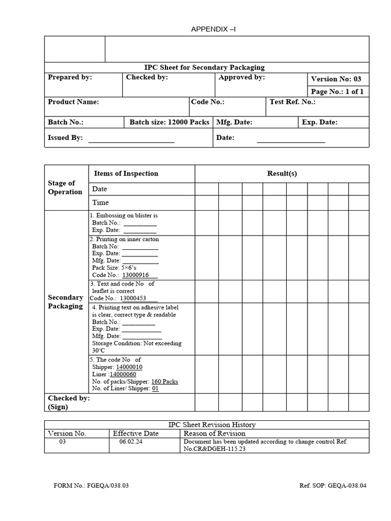 Secondary Packaging IPC Sheet | PDF | Finance & Money Management ...