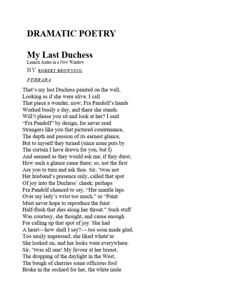 DRAMATIC POETRY - My Last Duchess | PDF