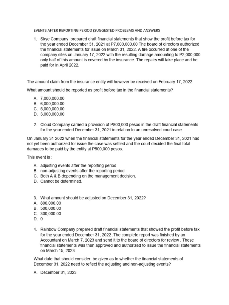 Events After Reporting Period Analysis | PDF | Financial Statement ...