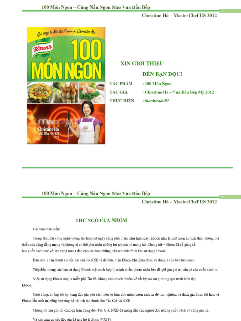 100 Mon Ngon Cung Nấu Ngon Như Vua Đầu Bếp Christine Ha | PDF