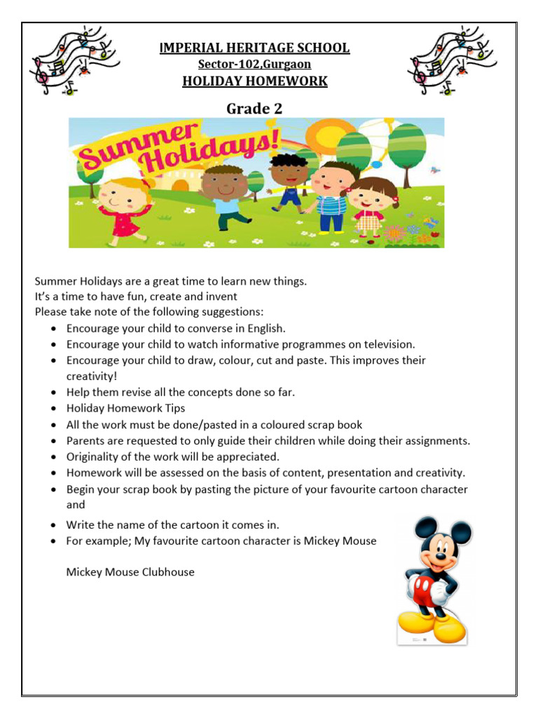 Holiday Homework Grade 2 | PDF