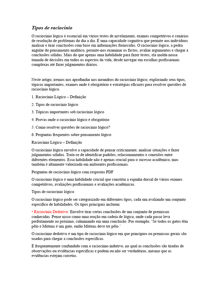 Tipos de raciocínio | PDF | Raciocínio dedutivo | Lógica
