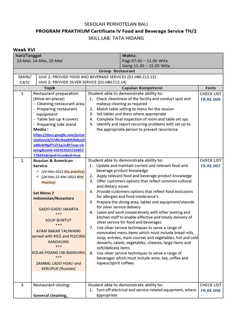 PROGRAM PRAKTIKUM - MLTH Smt. 2 Week16 | PDF | Restaurants | Food And Drink Preparation