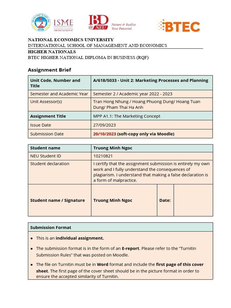 Assignment Brief MPP A1 | PDF | Marketing | Benchmarking