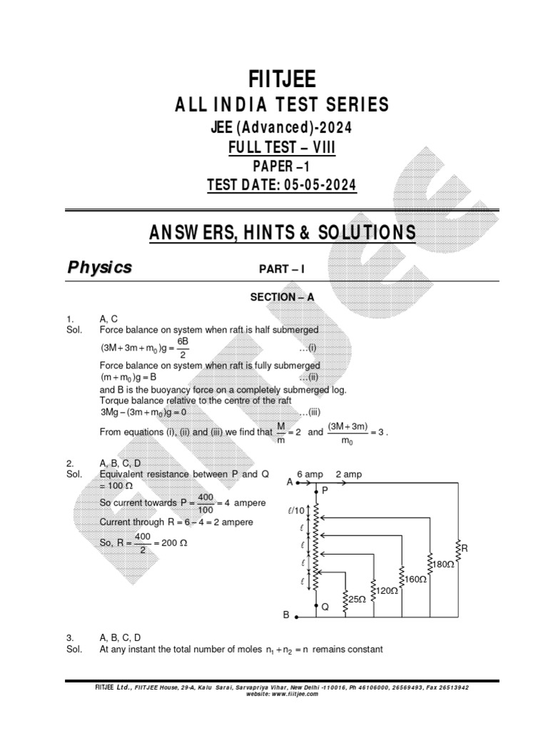 Aits 2324 FT Viii Jeea Paper 1 Sol | PDF | Mechanics | Physics