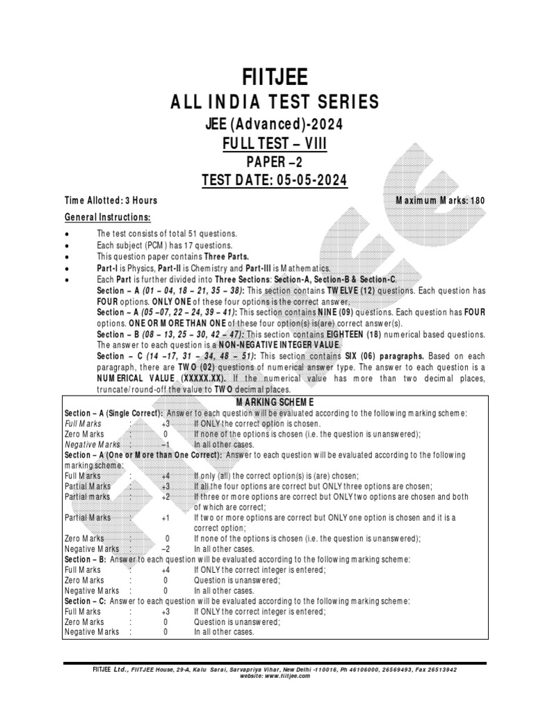 JEE Advanced 2024 AITS Paper 2 Details | PDF | Triangle
