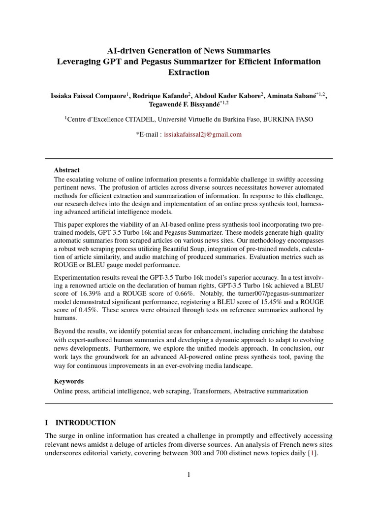 AI-driven Generation of News Summaries - Leveraging GPT and Pegasus ... AI-driven Generation of News Summaries - Leveraging GPT and Pegasus ...