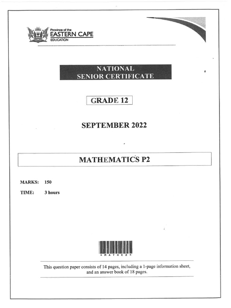 2022 Grade 12 Maths September Paper 2 | PDF