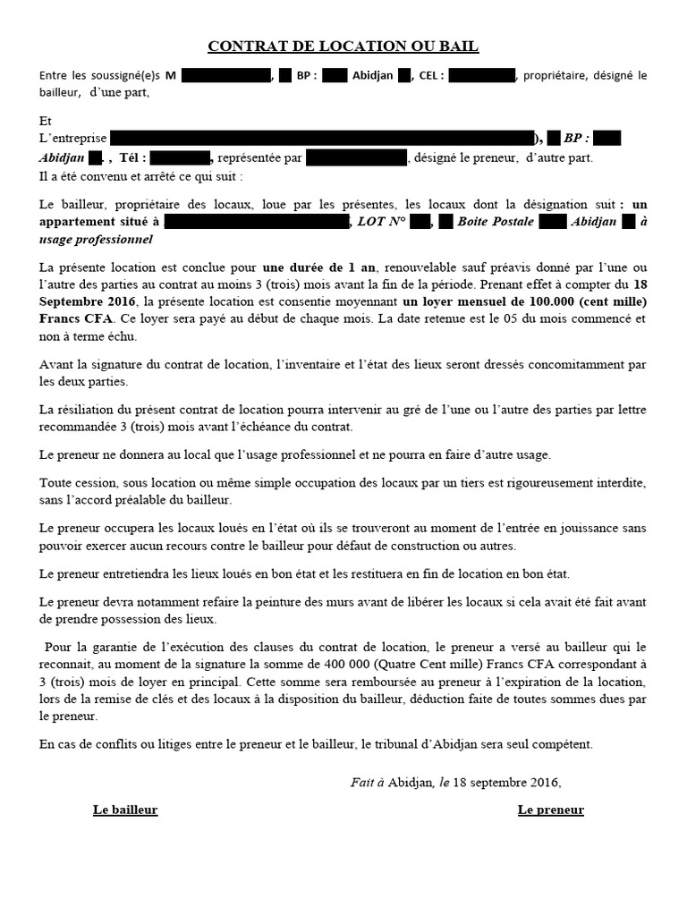 Modèle de contrat de bail professionnel | PDF | Location | Droit privé