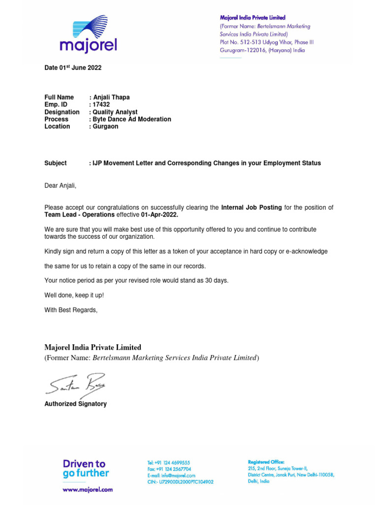 Anjali Thapa - IJP Letter | PDF | Employment | Expense