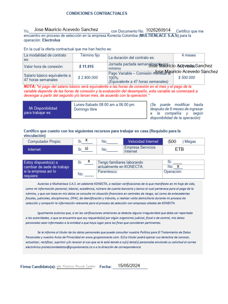 Condiciones Contractuales Electrolux - Signed | PDF | Salario