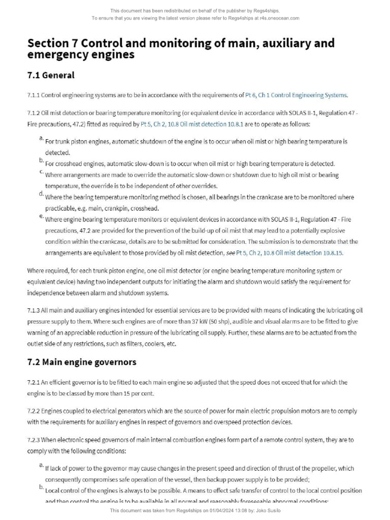 LR-RU-001_Chapter 2_Section 7_Machinery Control & Monitoring | PDF