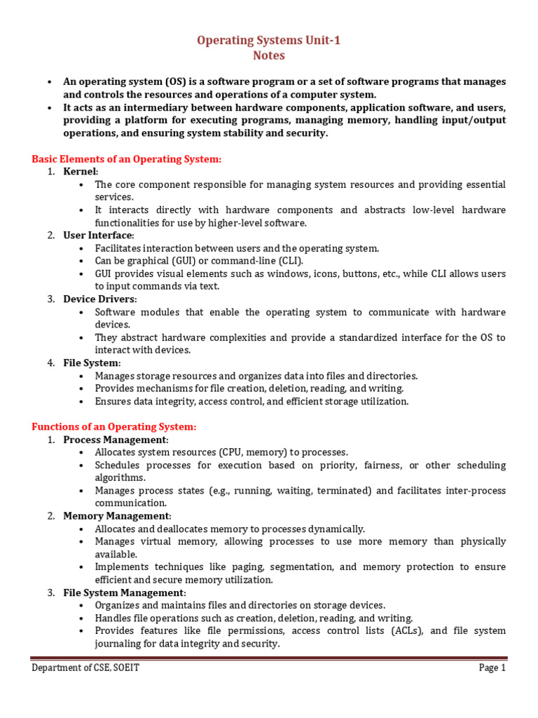 OS Unit-1 Notes | PDF | Operating System | Process (Computing)