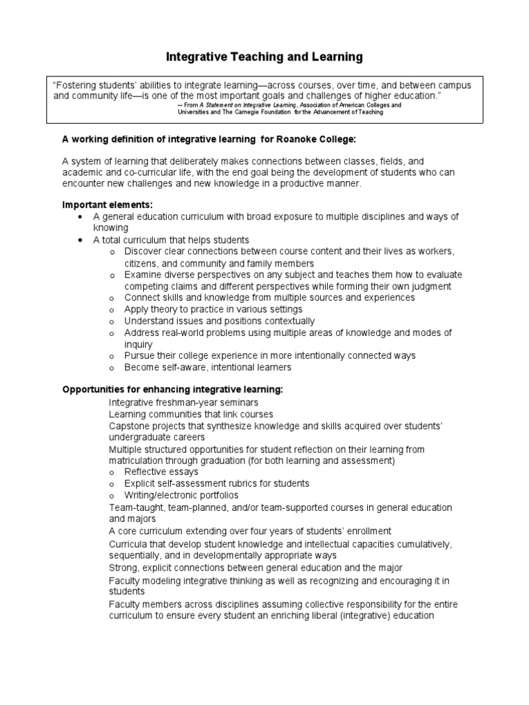 Integrative Teaching and Learning Handout | PDF | Curriculum | Sharing