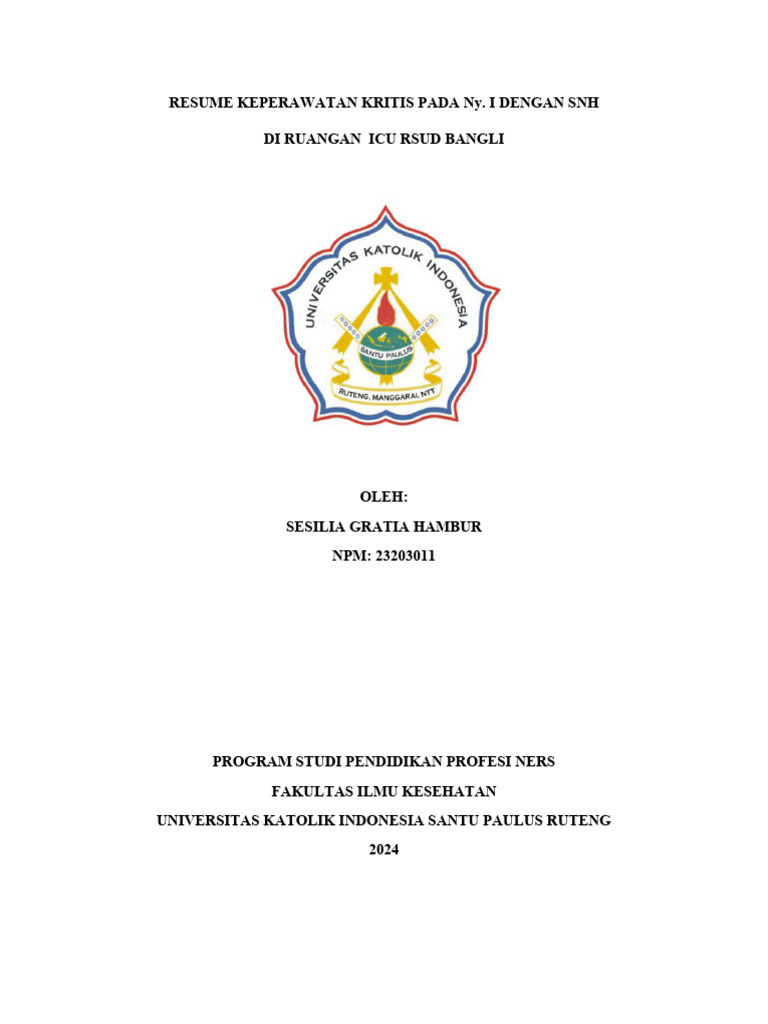Sesilia Gratia Hambur - Resume SNH ICU | PDF | Pengembangan Diri | Kesehatan Holistik