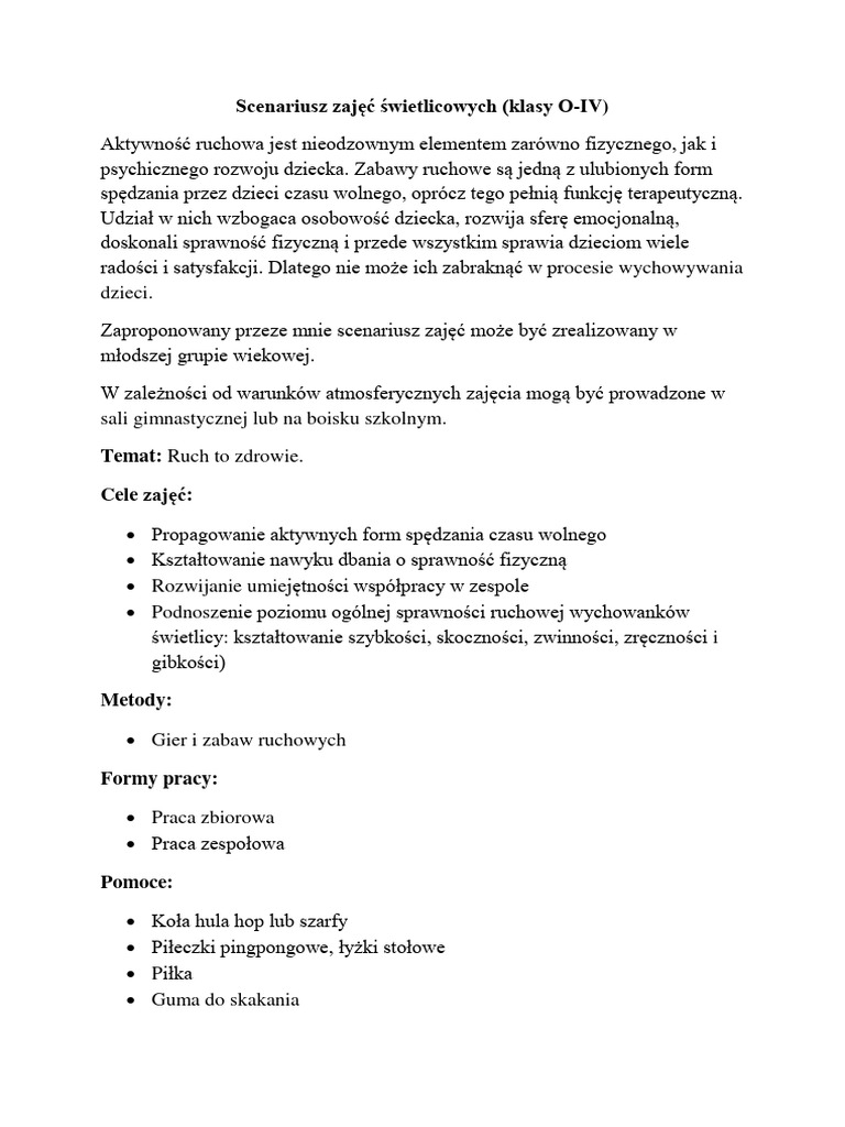 Scenariusz Ruch to Zdrowie | PDF