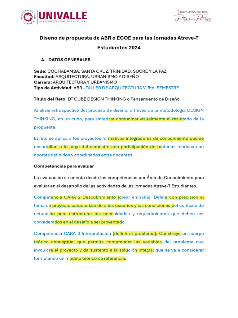 5TO - ARQ - DISEÑO DE PROPUESTA - ABR - JORNADAS ATREVE-T 2024 - ARQ - 5 Sem - Corr | PDF ...