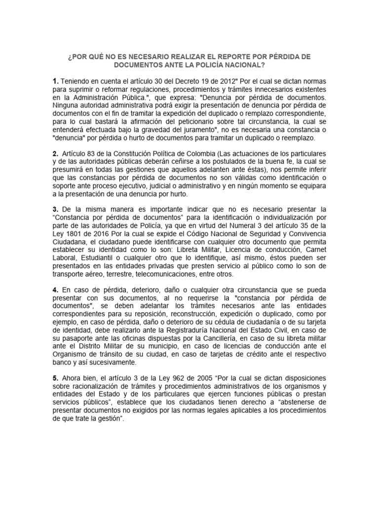Por Qué No Es Necesario Realizar El Reporte Por Pérdida de Documentos Ante La Policía Nacional ...