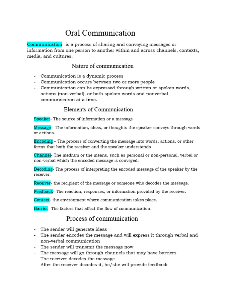 Oral Communication Reviewer Q1 | PDF | Communication | Nonverbal ...