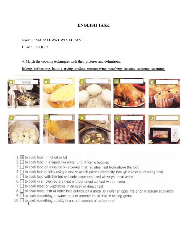Cooking Techniques Matching Exercise | PDF