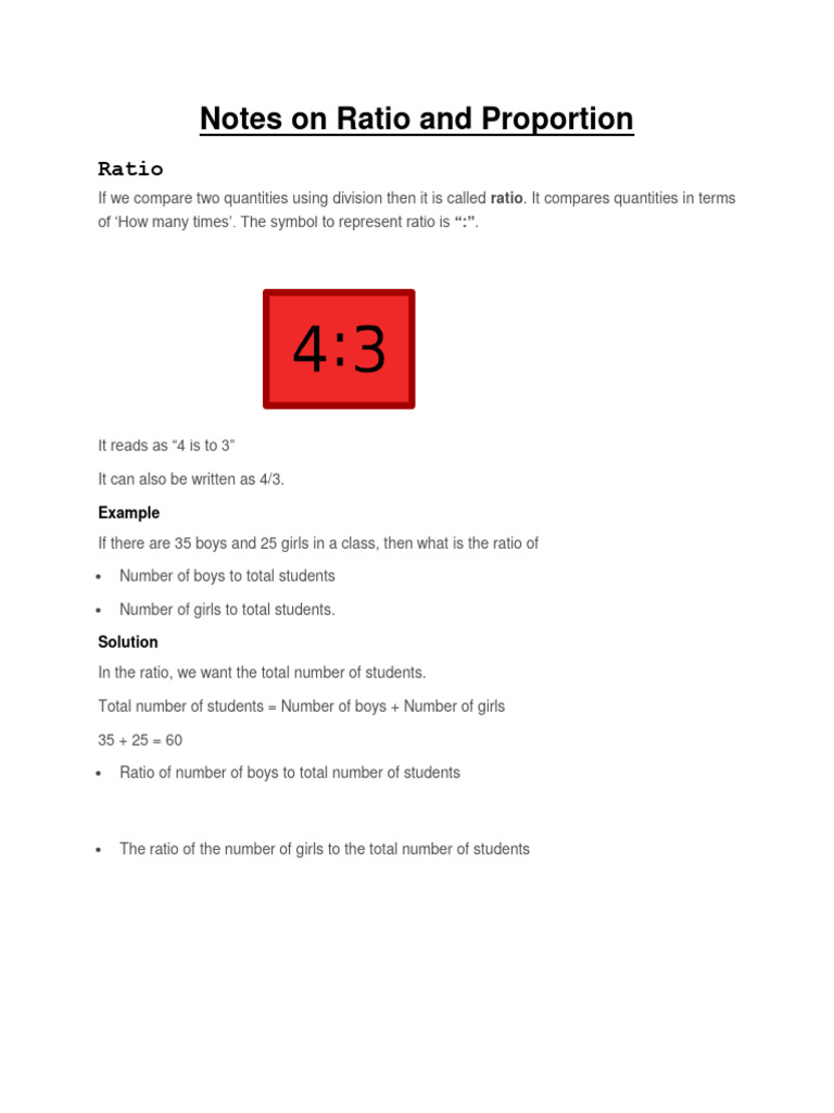 Notes On Ratio and Proportion | PDF | Ratio | Elementary Mathematics