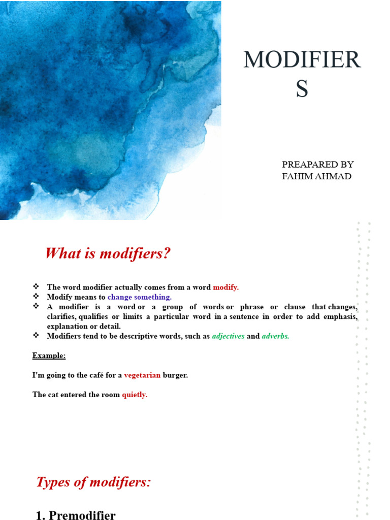MODIFIERS | Download Free PDF | Adjective | Syntax