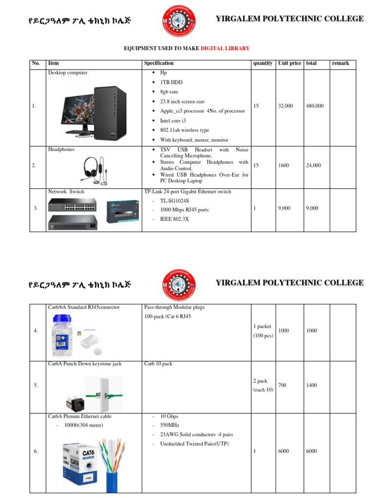 Digital Library Equipment List | PDF | Ethernet | Computer Hardware