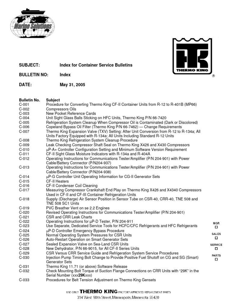 Container Service Bulletins Index | PDF | Manufactured Goods | Home ...