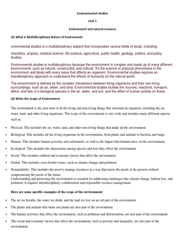 Environmental Studies BA 1st Year Question & Answer | PDF | Ecosystem ...