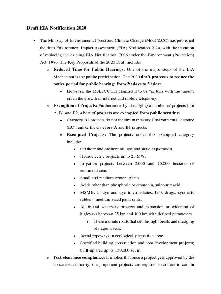 Draft EIA Notification 2020 | PDF | Environmental Impact Assessment ... Draft EIA Notification 2020 | PDF | Environmental Impact Assessment ...