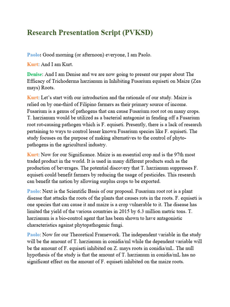 Research Presentation Script V2 Q2W2 | PDF | Maize | Fungus