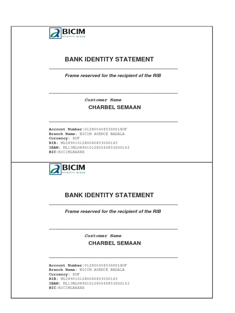 Bank Identity Statement: Charbel Semaan | PDF | International ...