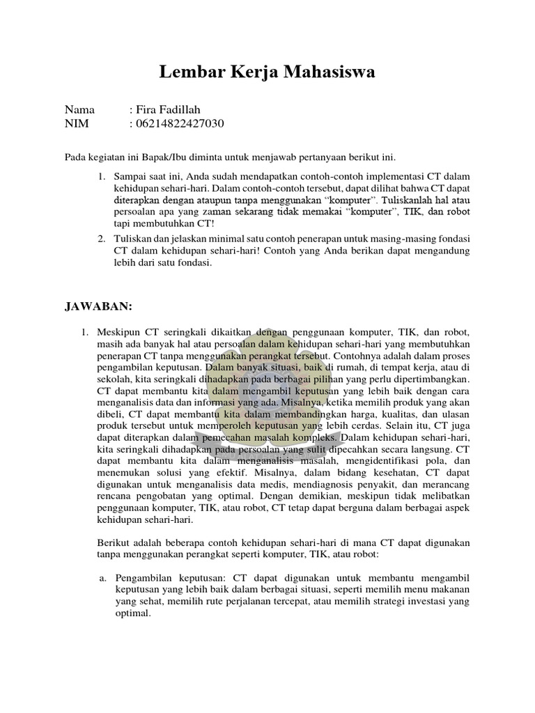 Lembar Kerja Mahasiswa | PDF