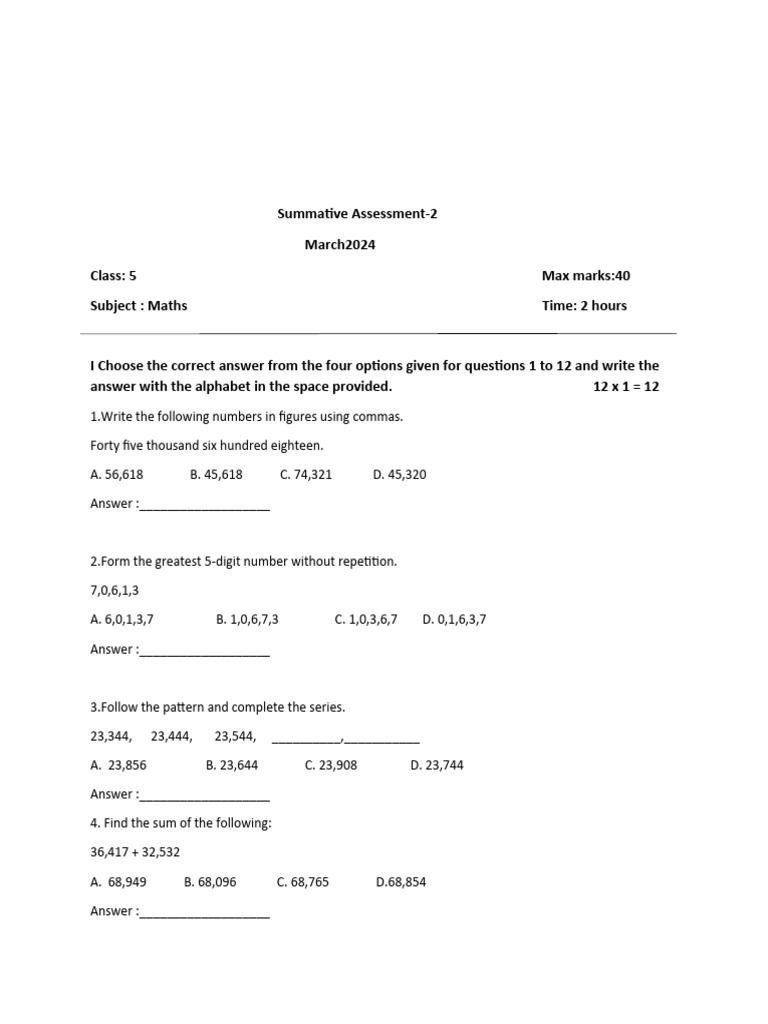 5th Math Worksheet Set 2 | PDF | Circle | Elementary Mathematics