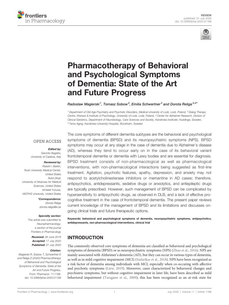 Pharmacotherapy of BPSD | PDF | Antipsychotic | Dementia