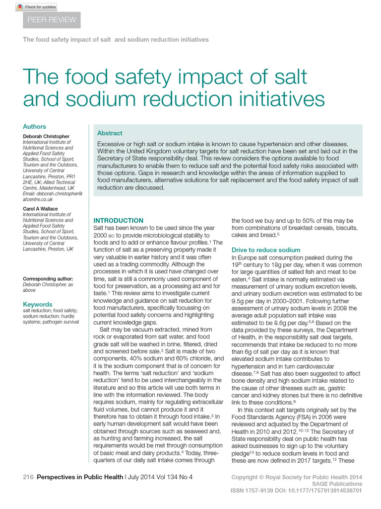 Christopher Wallace 2014 The Food Safety Impact of Salt and Sodium ...