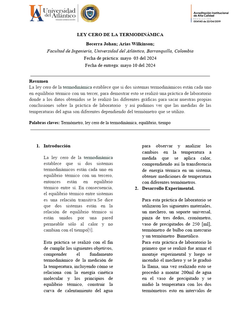 Ley Cero de la Termodinámica: Experimento | PDF | Temperatura ...