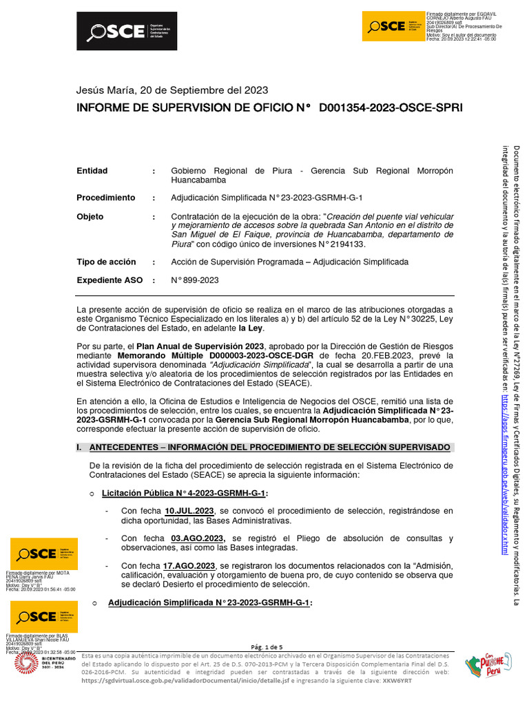 Informe de Supervision de Oficio0013542023spri - 20230920 - 152046 - 799 | PDF | Gobierno