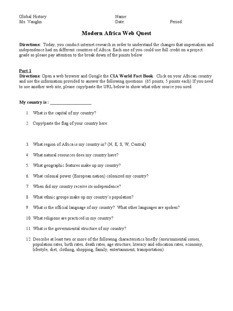 Modern Africa Webquest | PDF | Africa | World Wide Web