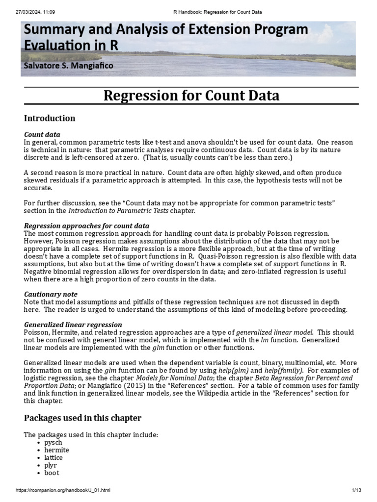 R Handbook - Regression For Count Data | PDF | Linear Regression | Coefficient Of Determination