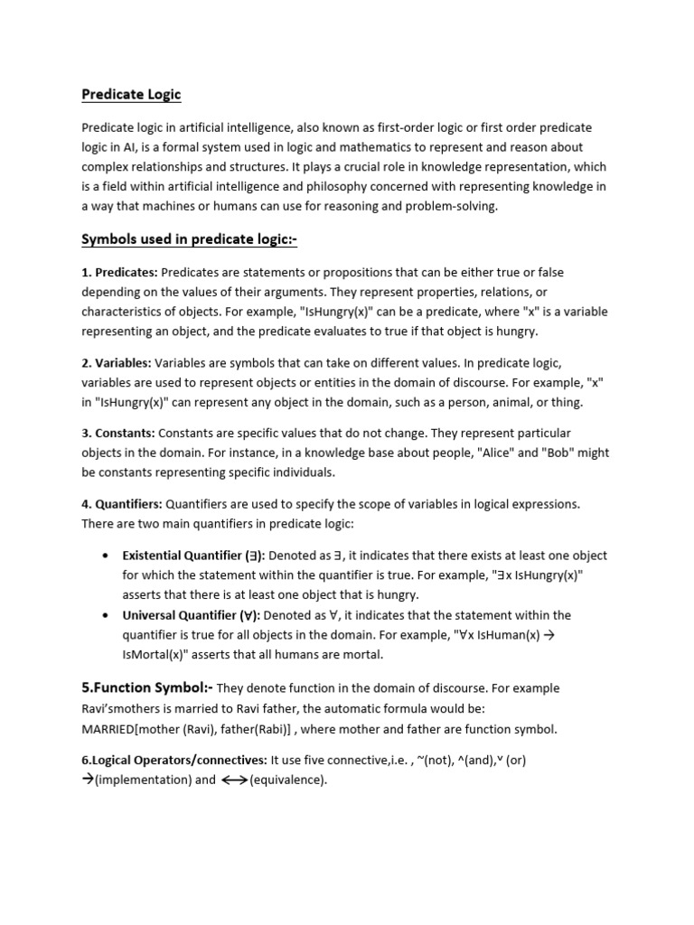 Understanding Predicate Logic in AI | PDF