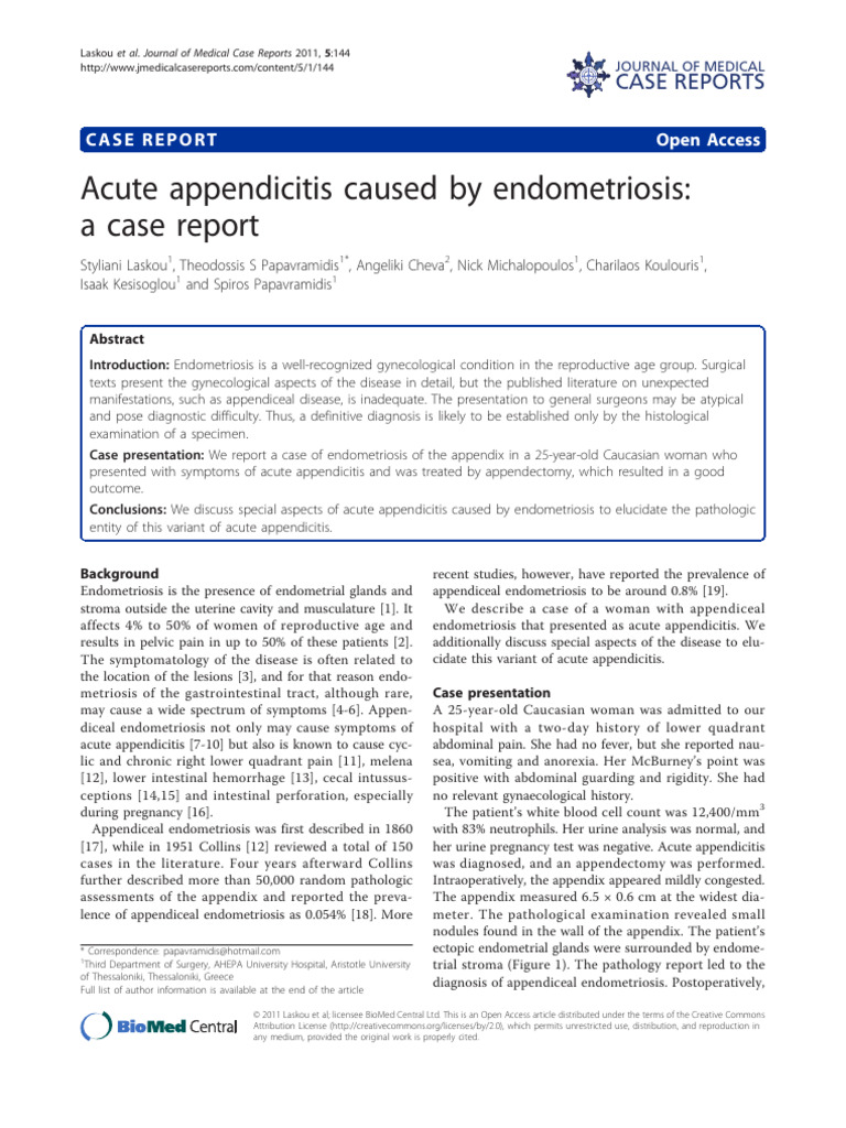 Acute Appendicitis Caused by Endometriosis: A Case Report: Casereport Open Access | Download ...